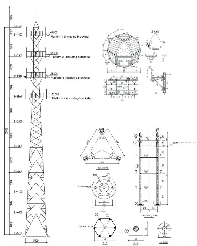 35m 3 Leg Tubular Telecom Steel Tower Q345 Q235 For Macrocell Antennas