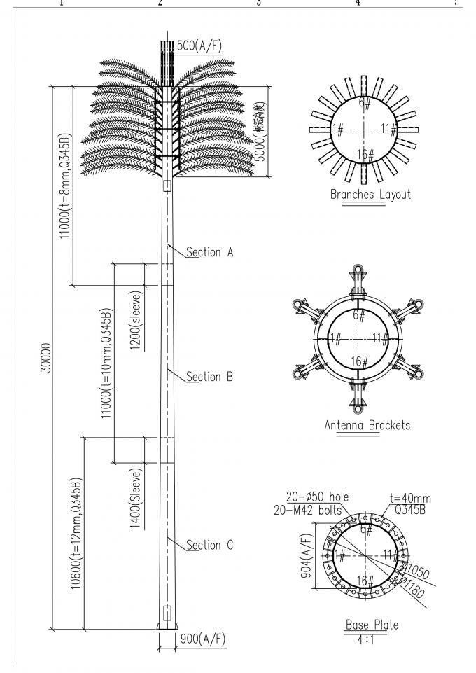 Artificial Palm Tree Antenna Mast Monopole Tower 30-80m Height