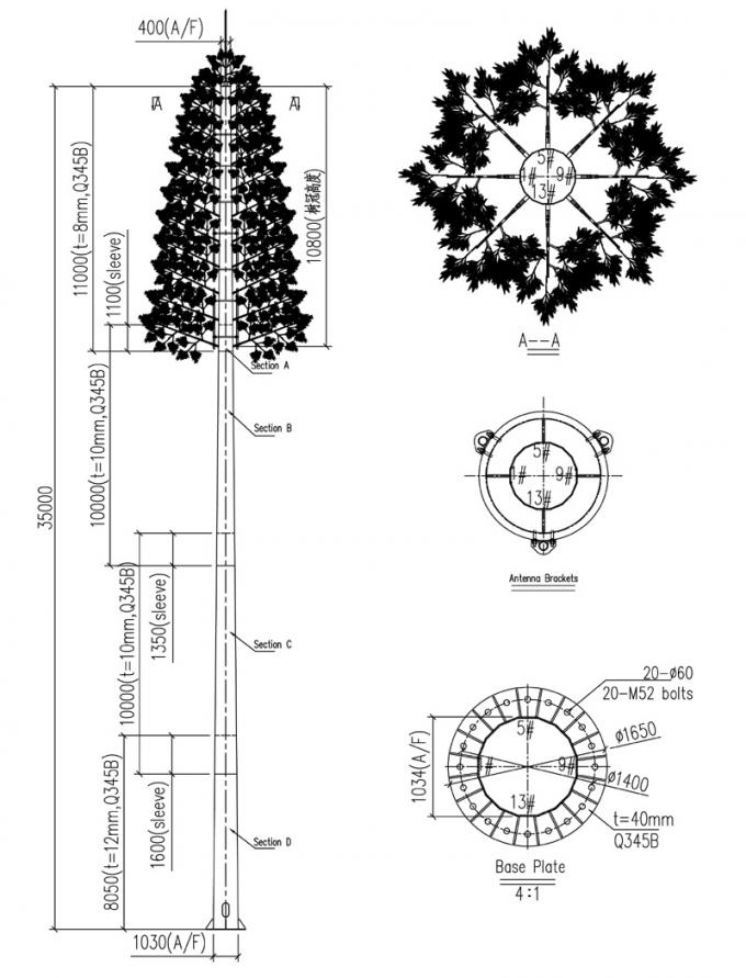 Deliver 35m high artificial pine tree used for camouflaged ...