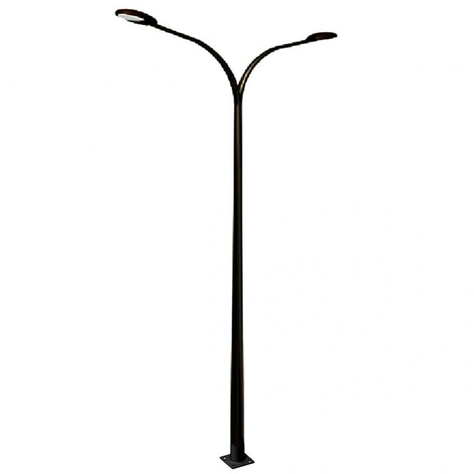 Non Tapered HDG Spun Round Steel Street Light Pole With Double Arm Brackets