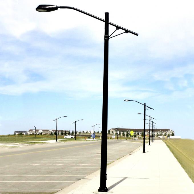 Non Tapered HDG Spun Round Steel Street Light Pole With Double Arm Brackets